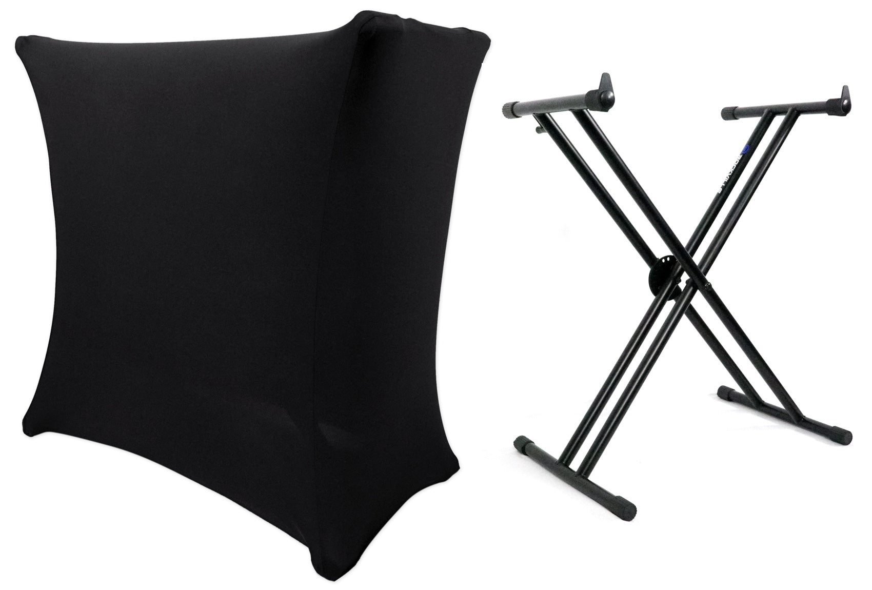 RKS30X Keyboard Stand + RSC5B Black DJ Scrim Bundle – Rockville