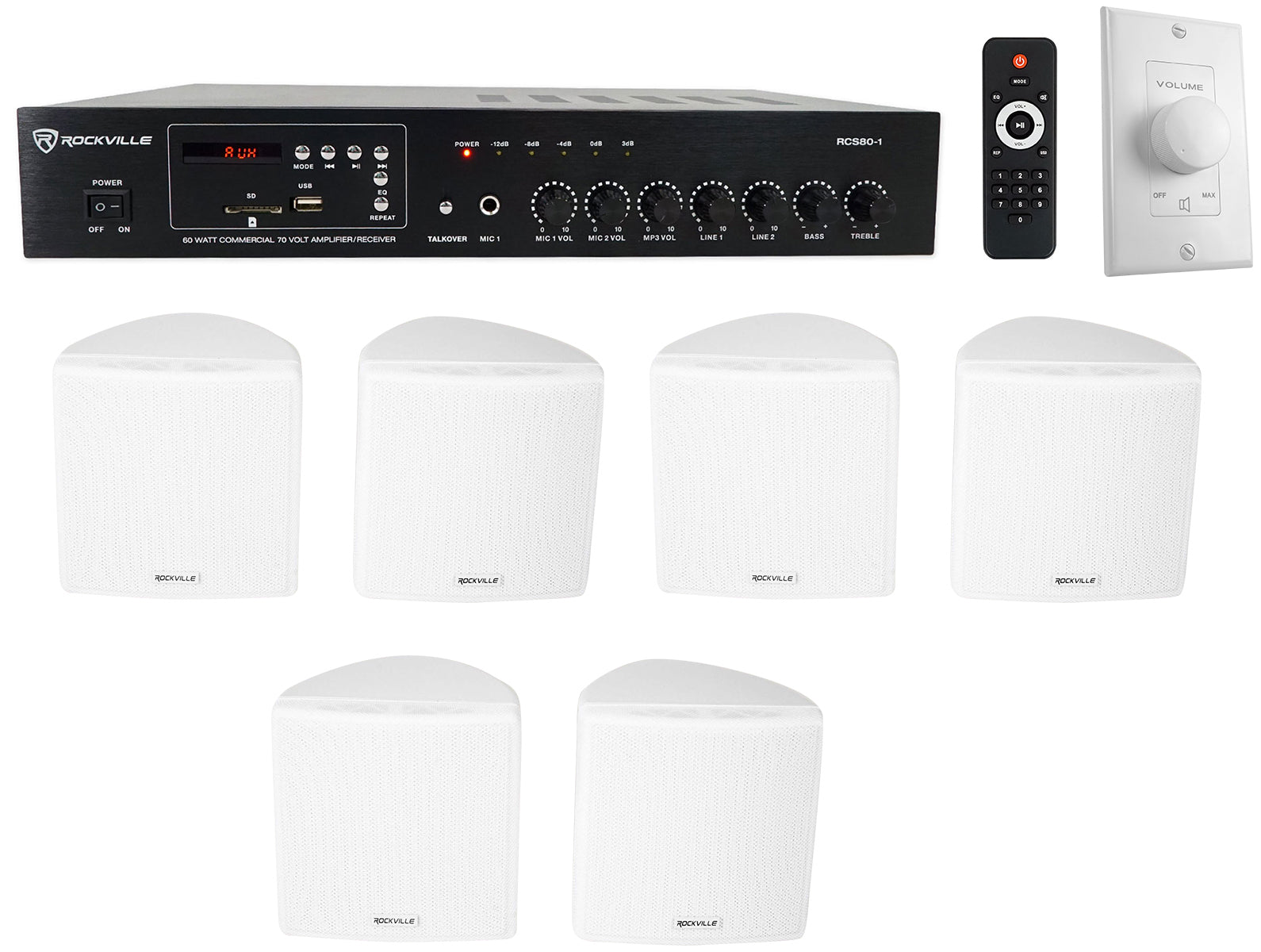 RCS80-1 3-Pack + Cube 70V White + VOL70100 White Bundle – Rockville