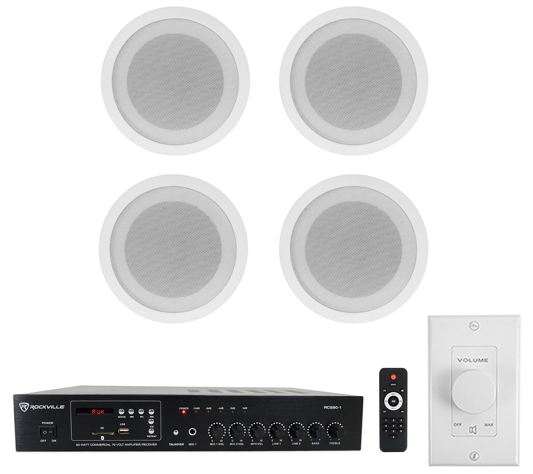 CCL5T White 4-Pack + RCS80-1 Amplifier Bundle – Rockville