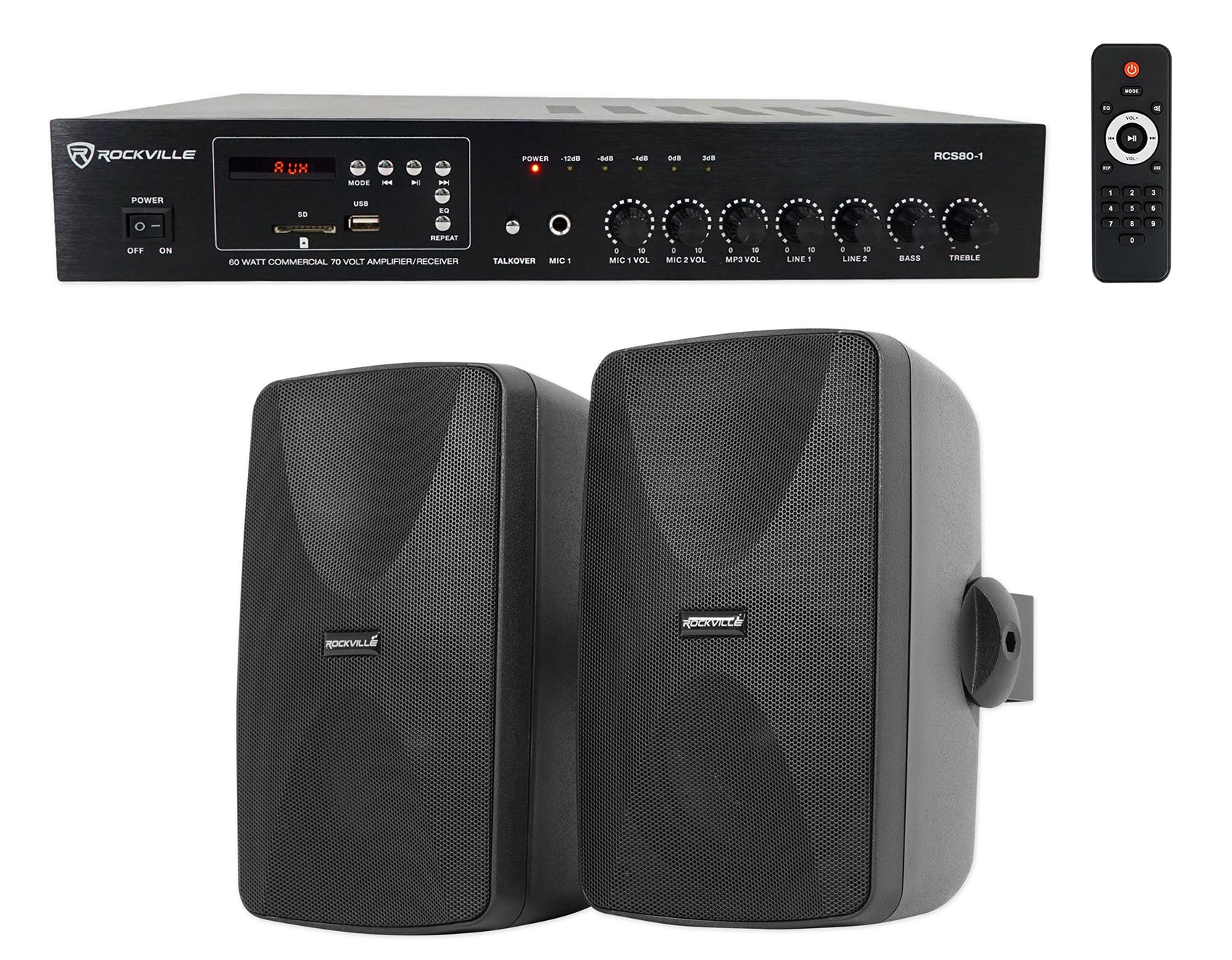 RCS80-1 + WET-7020B Black Speakers Bundle – Rockville