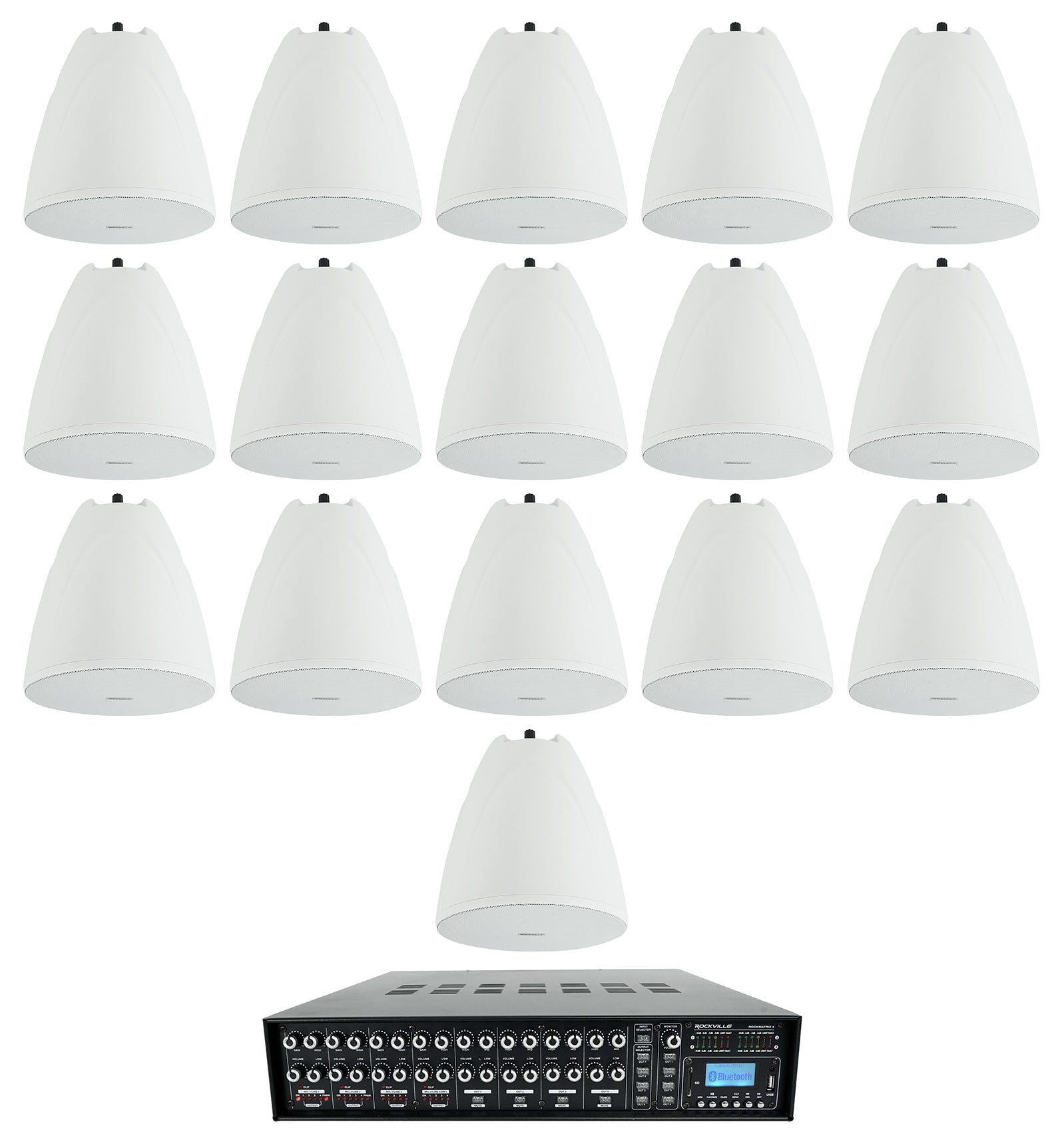 ROCK MATRIX 4 Zone Amp + PEN-65T White 16-Pack Bundle – Rockville