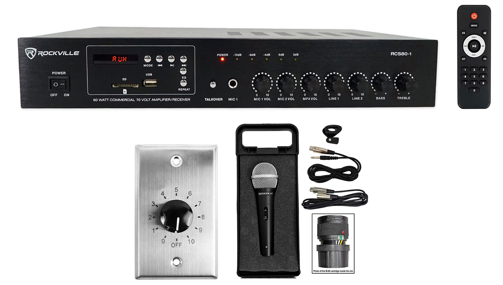 RCS80-1 60W Amplifier + VOL70100 Stainless Volume Control + RMC-XLR Mi ...