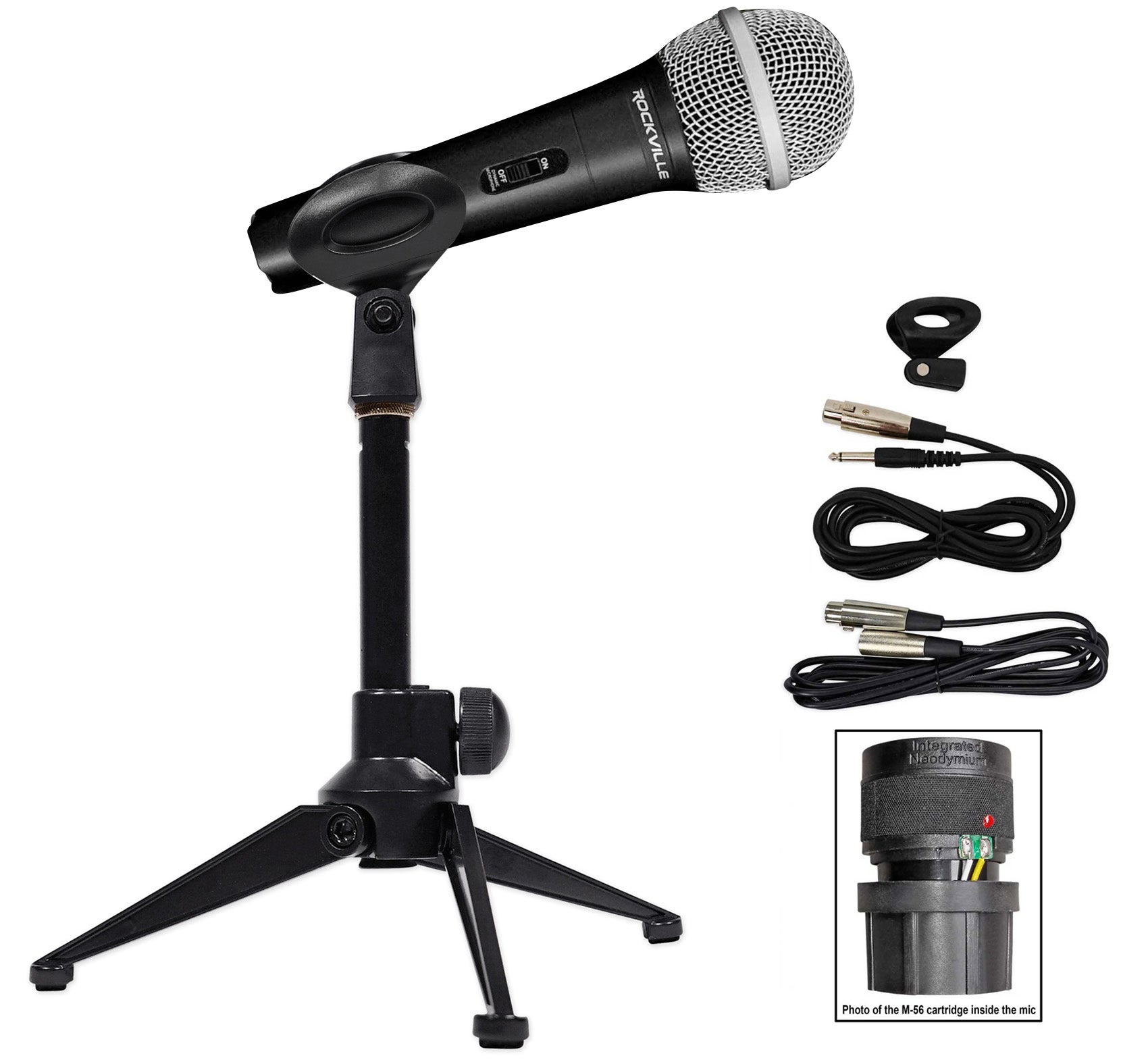 Dynamic Microphone + Desktop Tripod Stand and Cables Bundle – Rockville