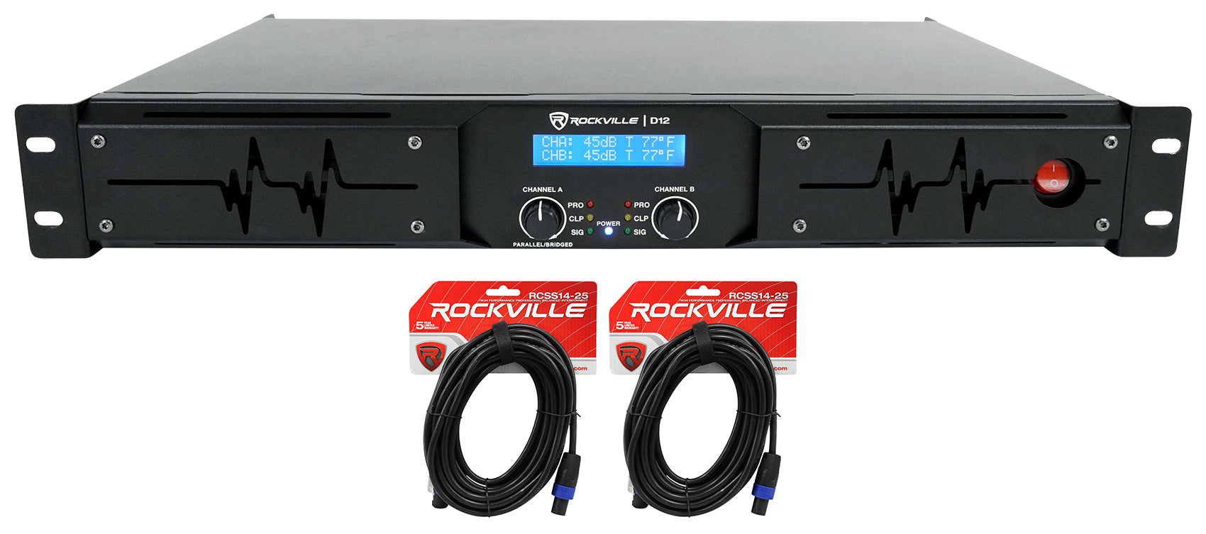 D12 Amplifier + 25' Speakon Cables 2-Pack Bundle – Rockville
