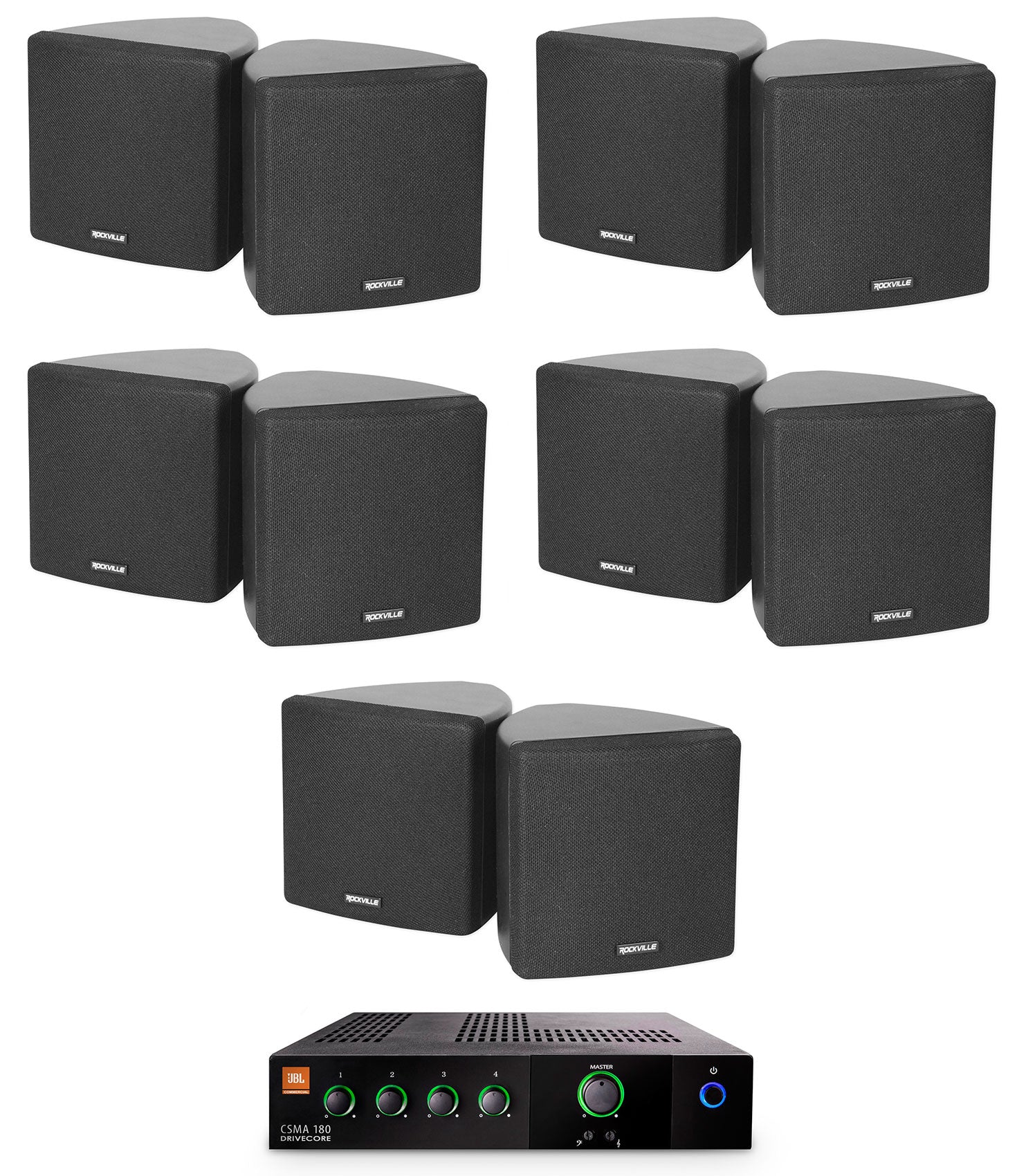 JBL CSMA 180 Commercial 70v Amplifier+(10) Cube Speakers For Restauran ...