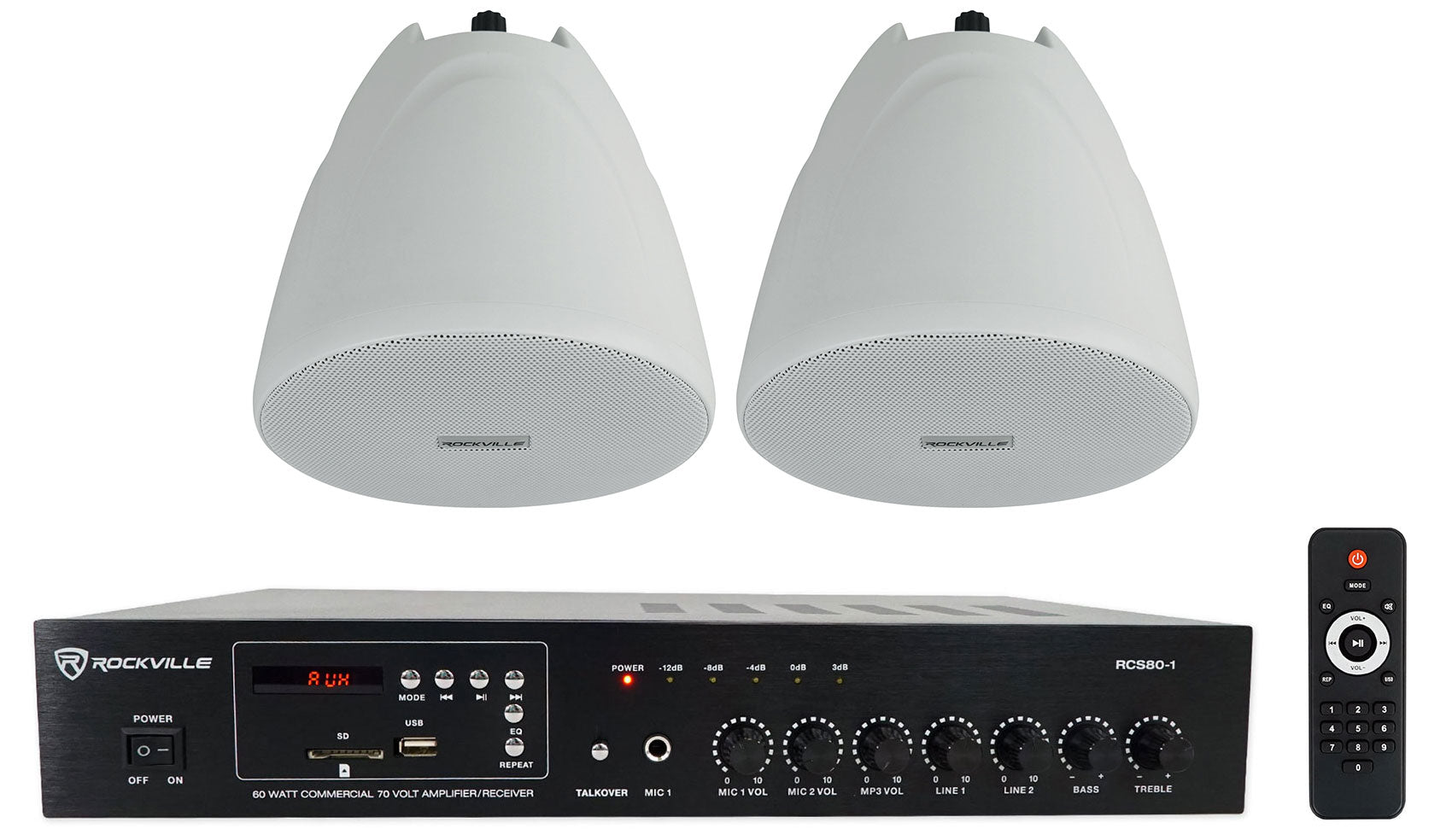 RCS80-1 60W Amp 2-Pack + PEN-40T White Pendant Speakers Bundle – Rockville