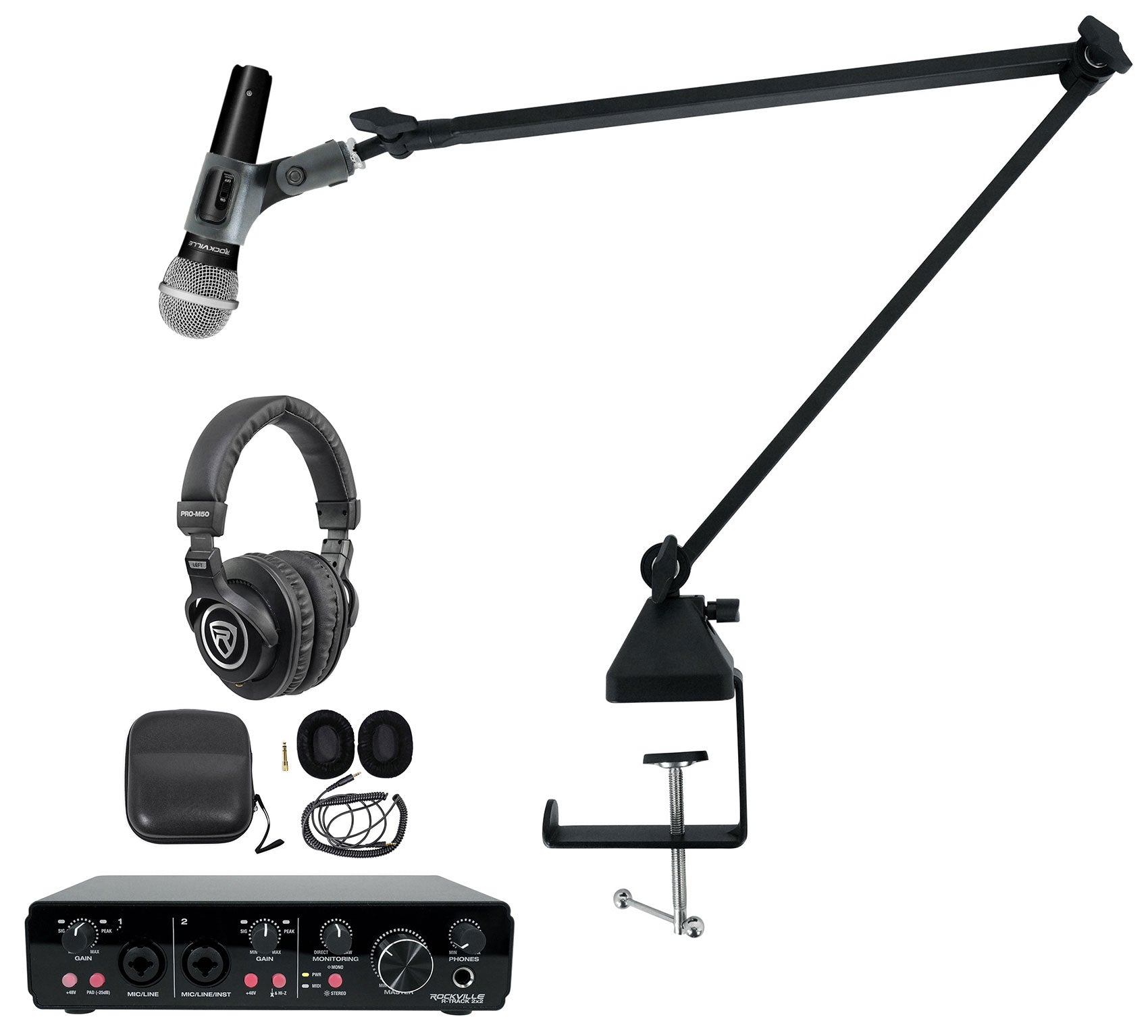 R-TRACK 2x2 + RMC-XLR Dynamic Microphone Bundle – Rockville