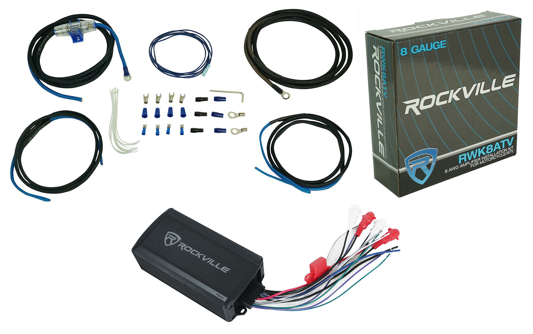 PS40 2-Pack + RWK8ATV Amp Installation Kit Bundle – Rockville