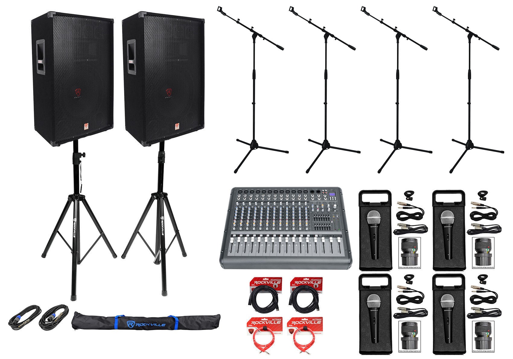 RSG15 15" 8-Ohm Speakers 2-Pack + RPM1470 Powered Mixer Bundle – Rockville
