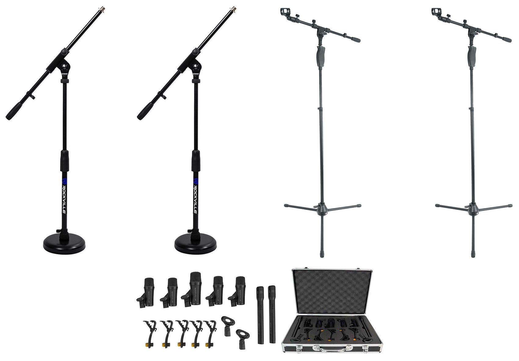 PRO‑D7 Drum Mic Kit + (4) Mic Stands Bundle – Rockville