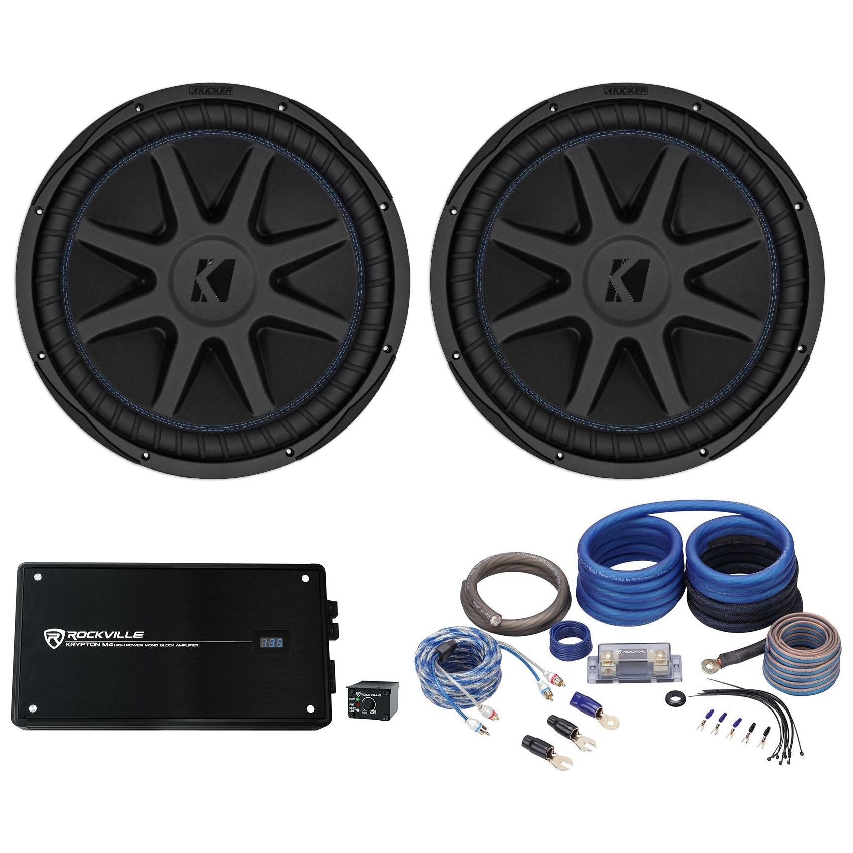 (2) Kicker 44CVX154 Comp VX CVX 15" 2000w RMS Car Subwoofers+Amplifier ...