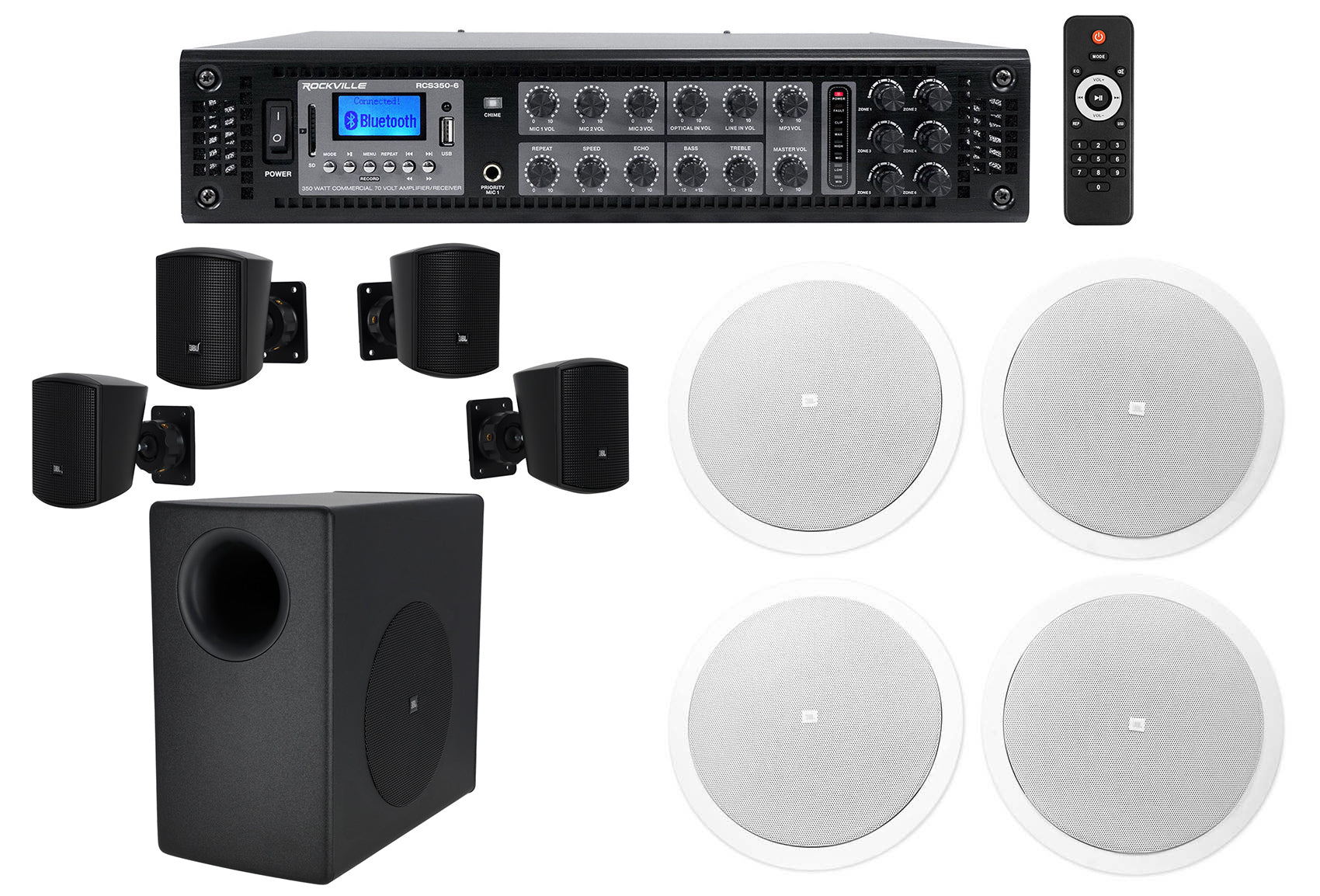 C50PACK Sub + Control 26CT 4-Pack + RCS350-6 Amplifier Bundle – Rockville